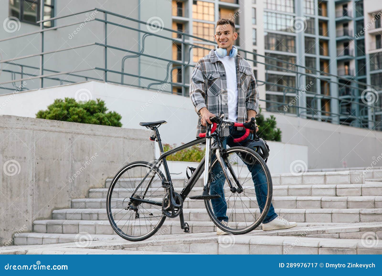 Man with a Bike on the Steps in the Street Stock Image - Image of ...