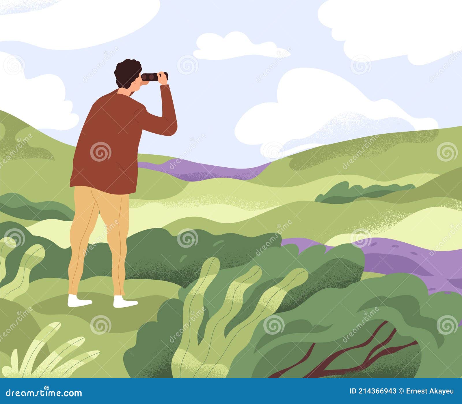 Man with Binoculars Looking Forward in Future. Concept of Discovering ...