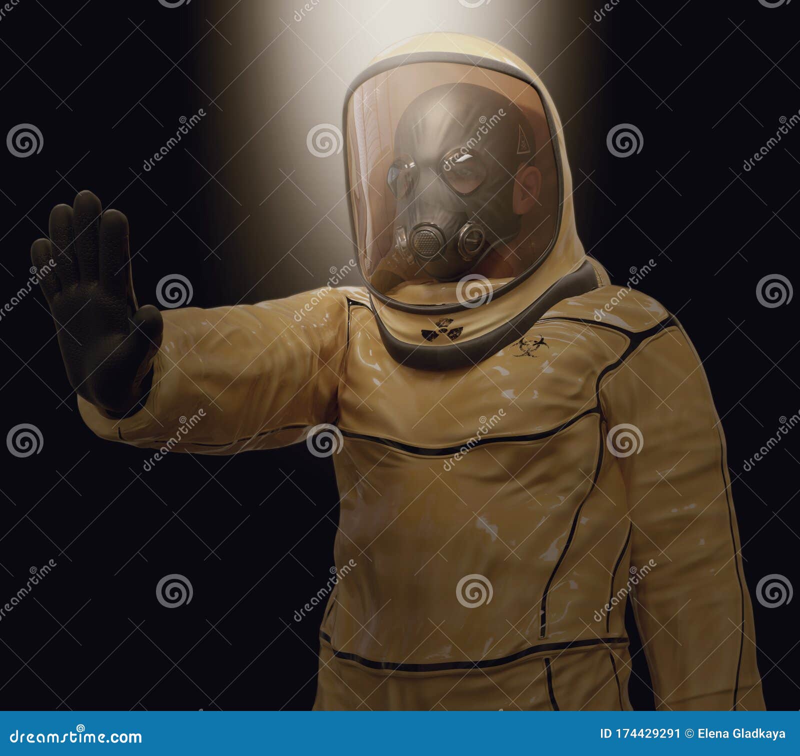 Man in a Biohazard Suit on a Dark Background 3d Illustration Stock ...