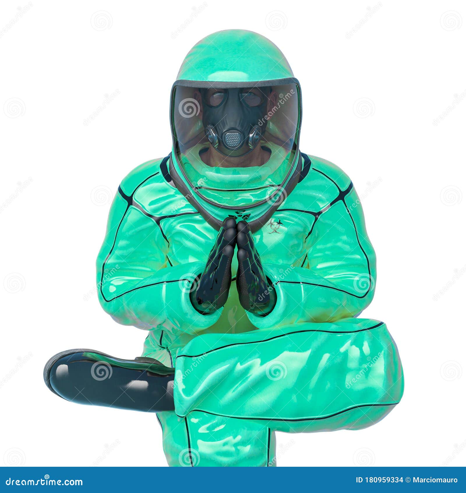 Man in a Biohazard Suit is Doing a Namaste Pose Stock Illustration ...