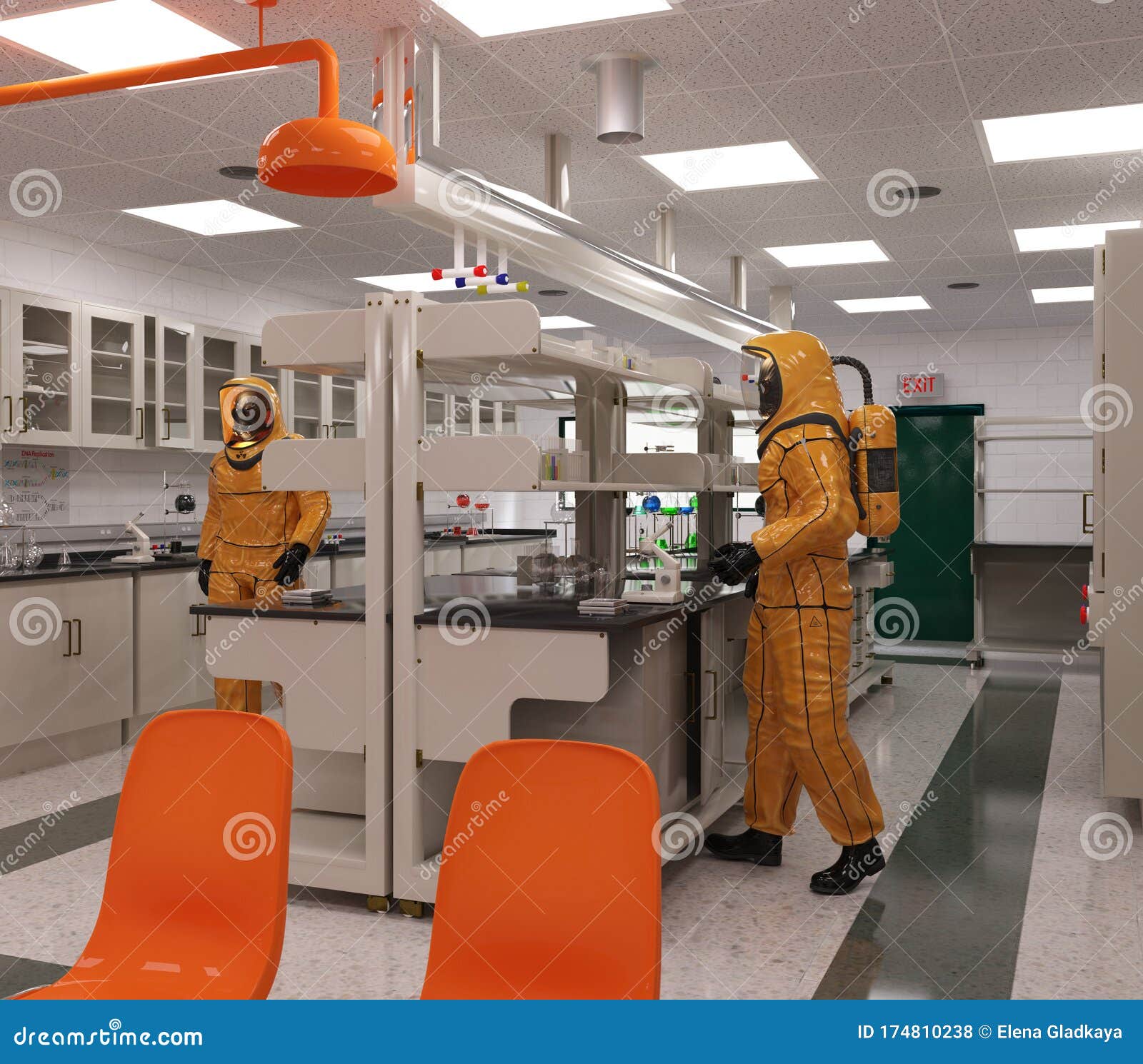 Man in a Biohazard Suit Works in a Biolaboratory 3d Illustration Stock ...