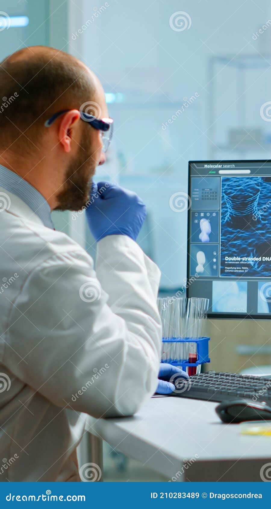 Man Biologist Checking DNA Informations Typing on Pc Stock Image ...