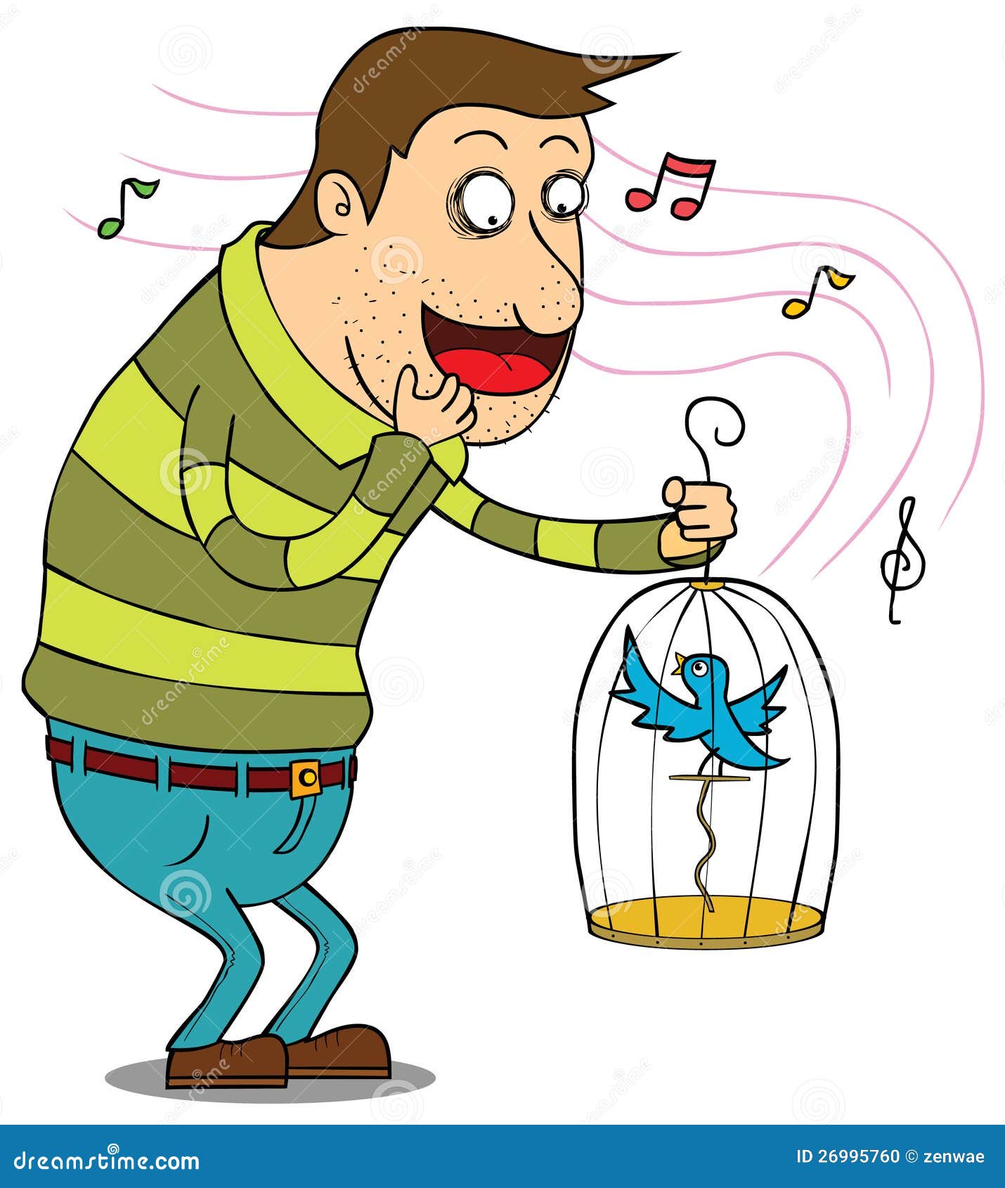 Man with bird in cage stock vector. Illustration of birdcage - 26995760