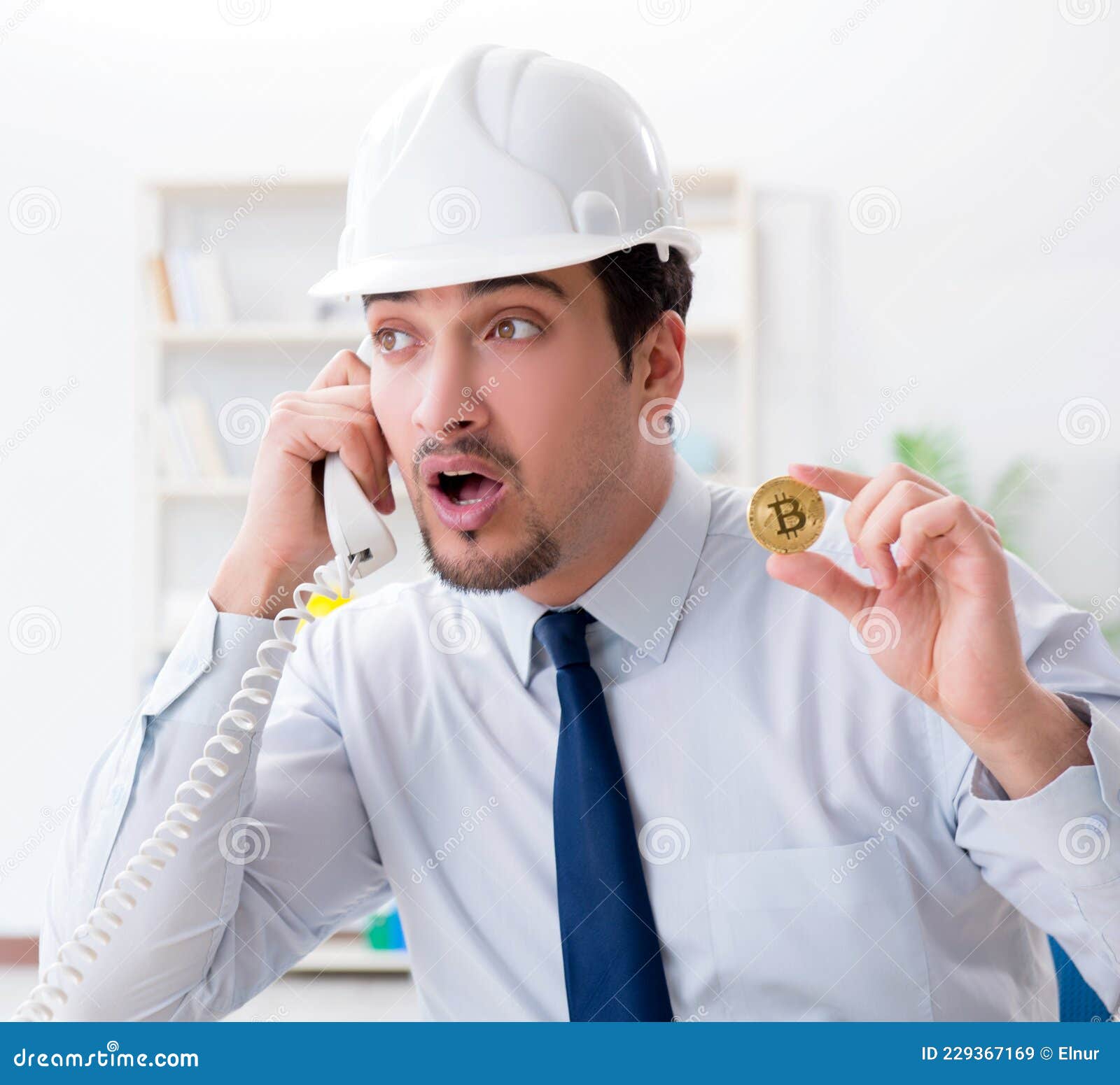 Man in Bitcoin Mining Business Concept Stock Image - Image of hardhat ...