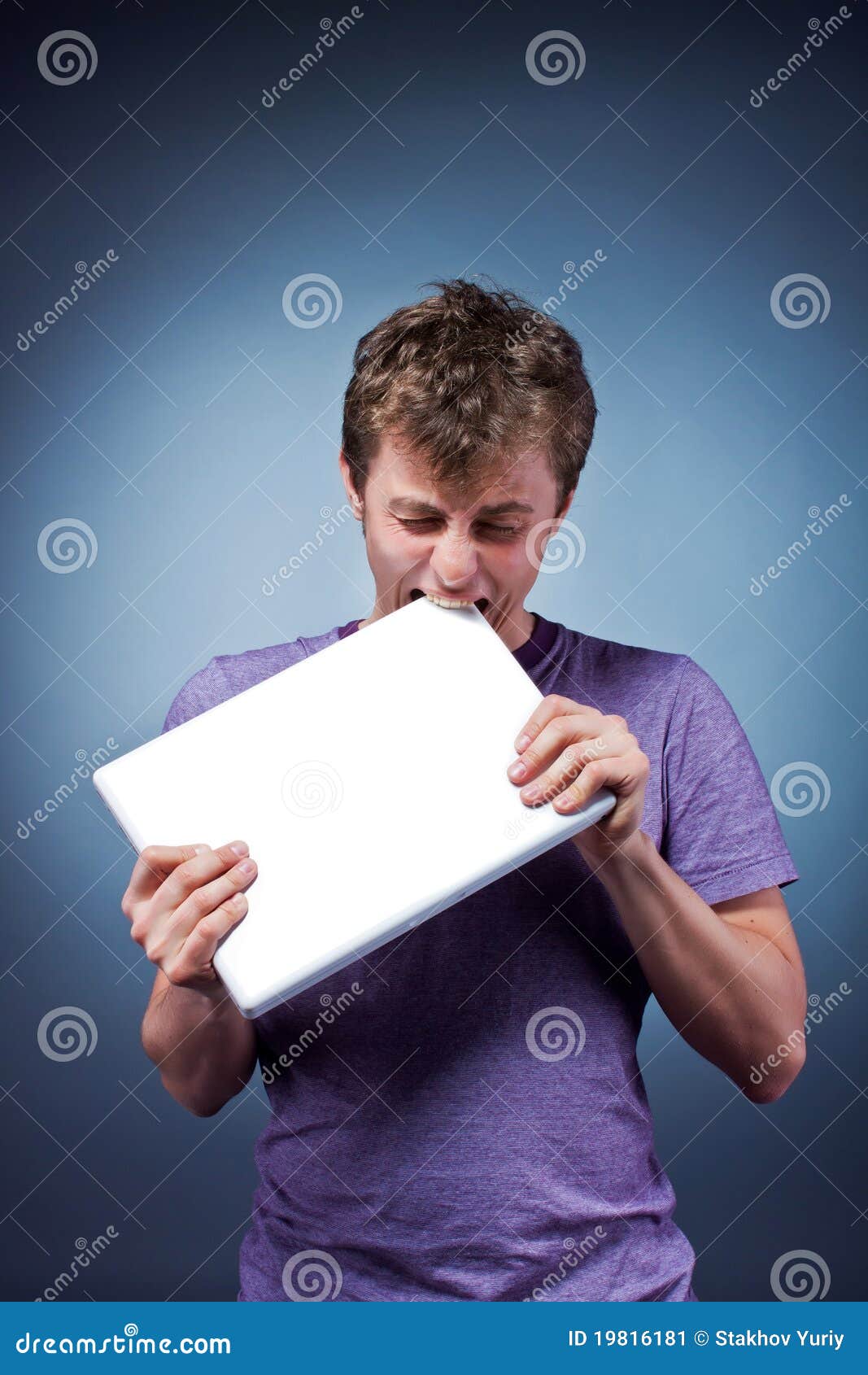 Man bite laptop stock image. Image of vertical, white - 19816181