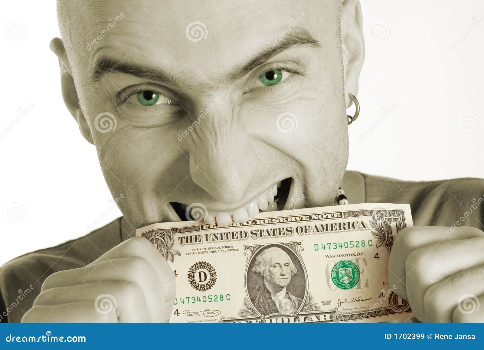 Man Biting Dollar Bill stock image. Image of teeth, bill - 1702399