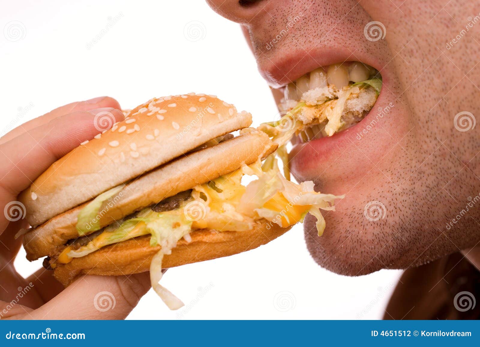 Man Biting Hamburger Macro on White Stock Photo - Image of meal, snack ...