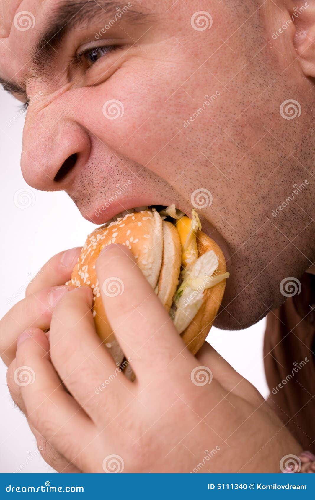 Man Biting Hamburger Macro on White Stock Photo - Image of face, diet ...