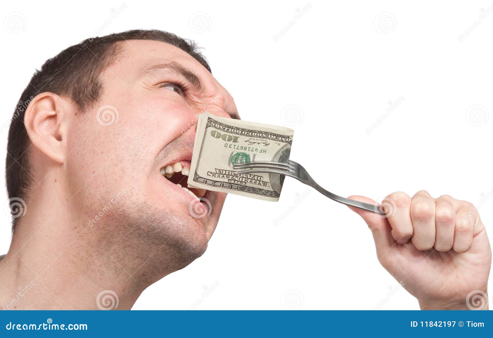 Man Biting Hundred Dollar Bill Close Up Stock Image - Image of gourmet ...