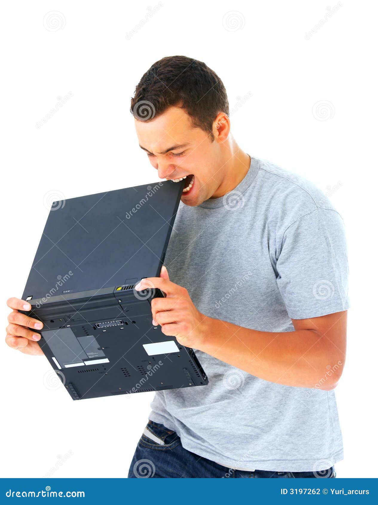 Man biting laptop stock photo. Image of biting, confused - 3197262