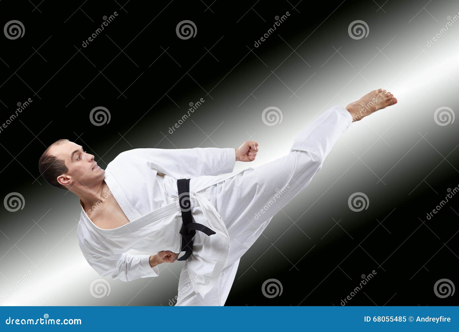 A Man with a Black Belt Strikes a High Kick Stock Image - Image of self ...