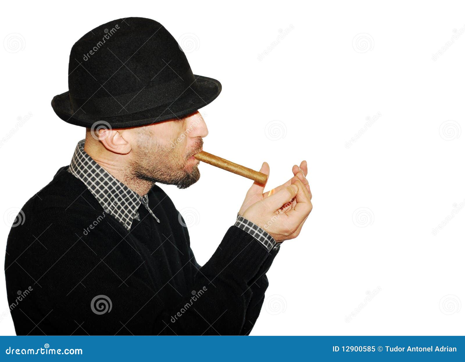Man in Black Hat with Cigar Stock Image - Image of sidewhiskers, adult ...