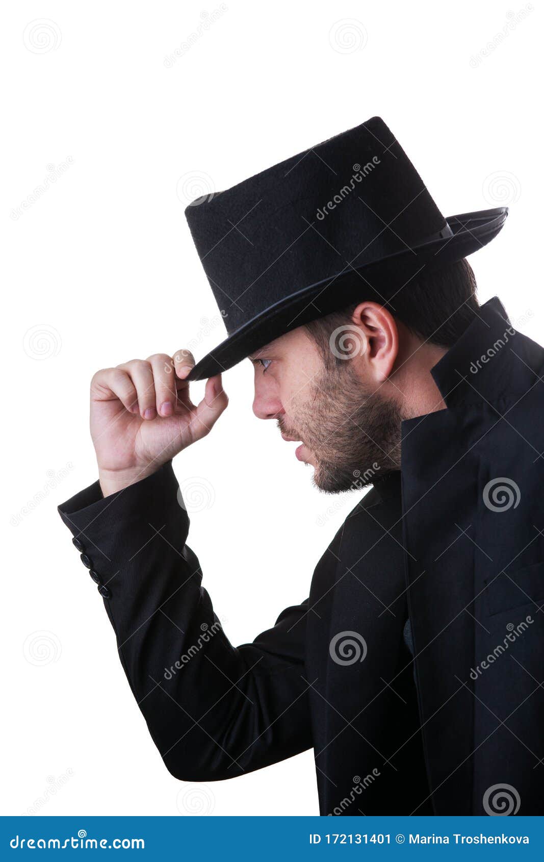 Man in Black Hat and Jacket on Side Isolated Stock Image - Image of ...