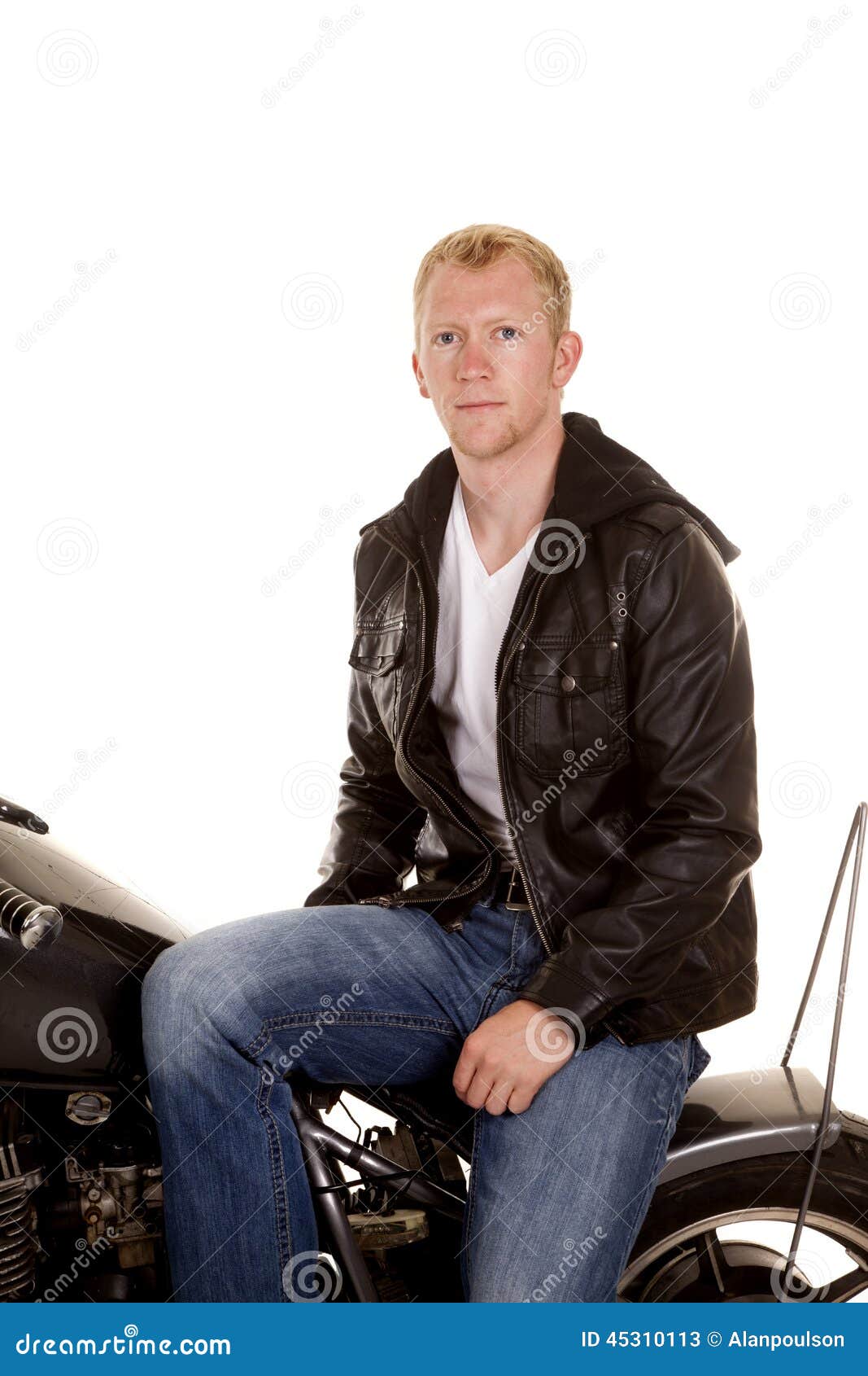 Man in Black Jacket Motorcycle Sit Sideways Stock Image - Image of ...