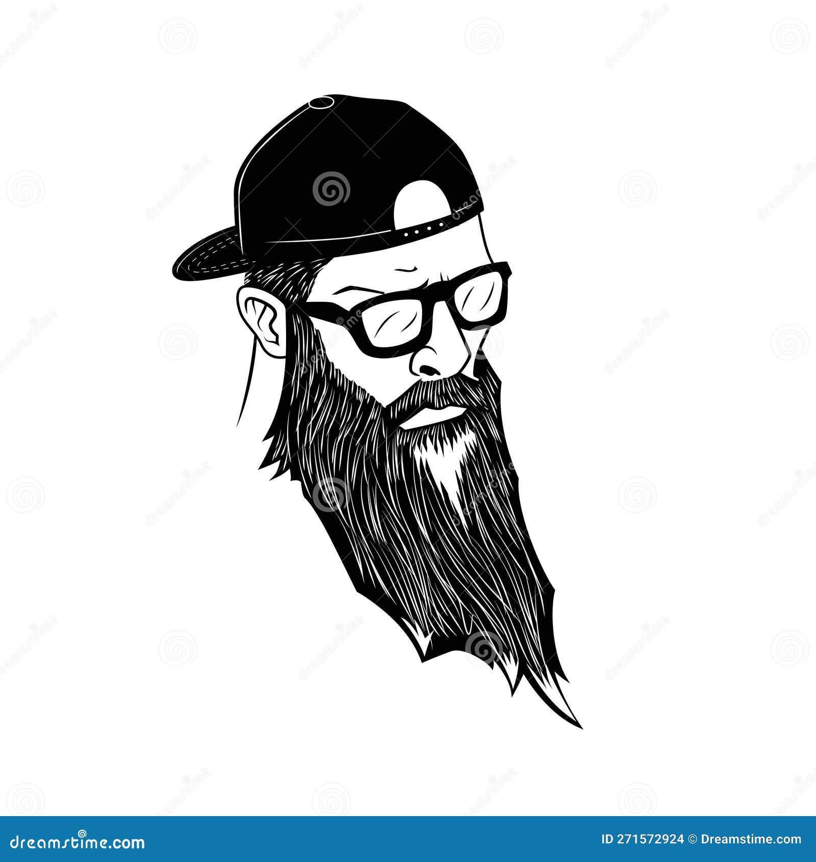 Hat Backwards Black and White Vector Illustration Man with Black and ...