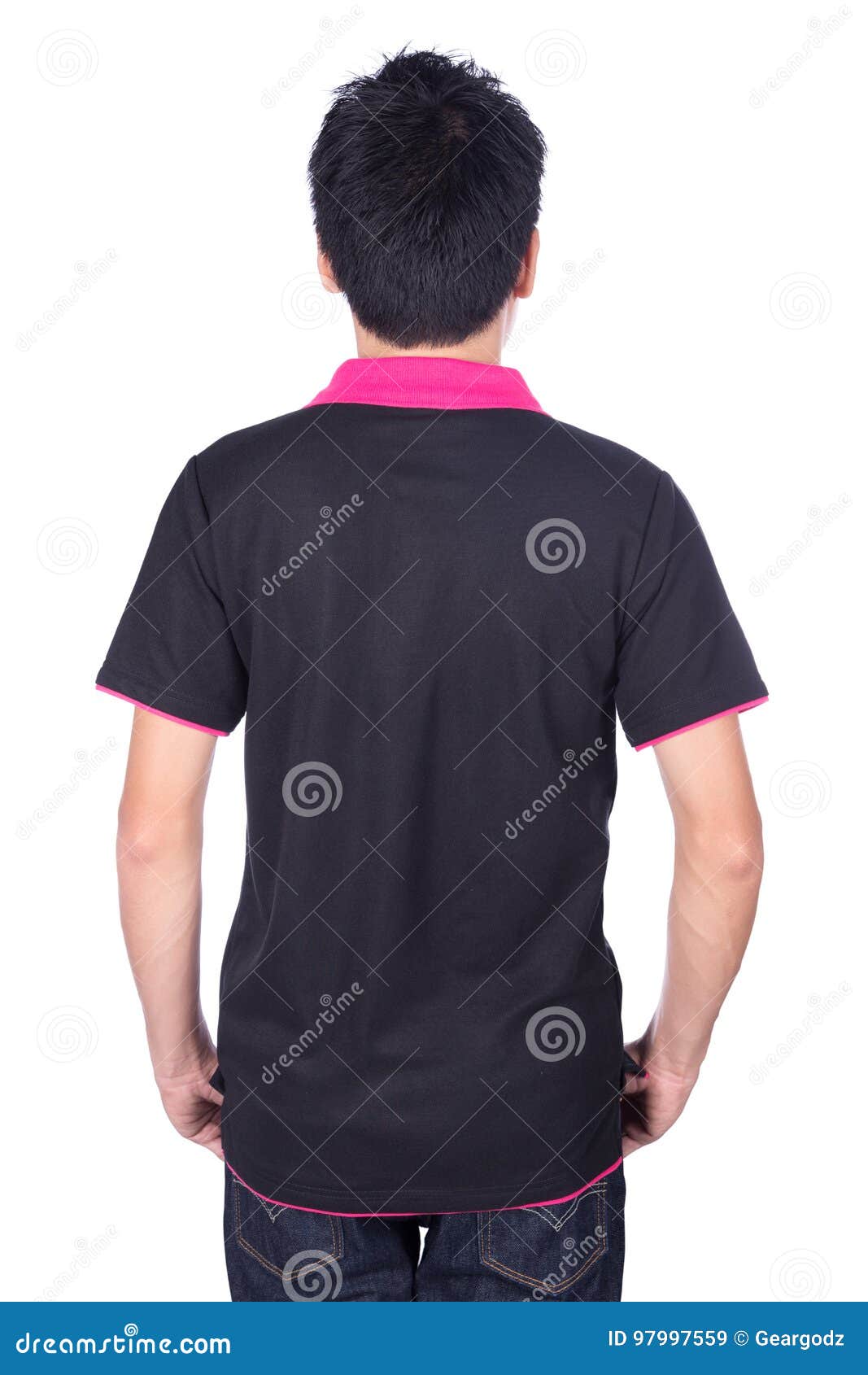 Man in Black Polo Shirt Isolated on White Background Back Side Stock ...