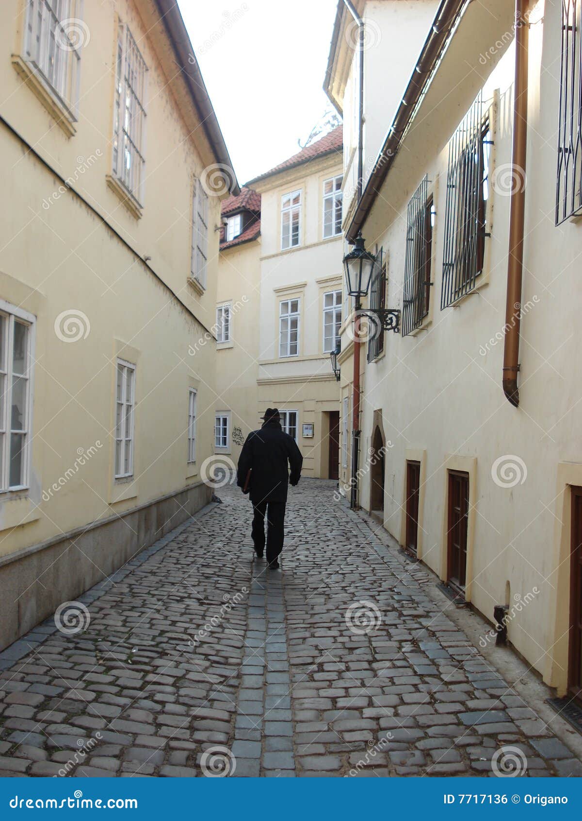 Man in Black Roaming the Streets If Prague Stock Photo - Image of ...