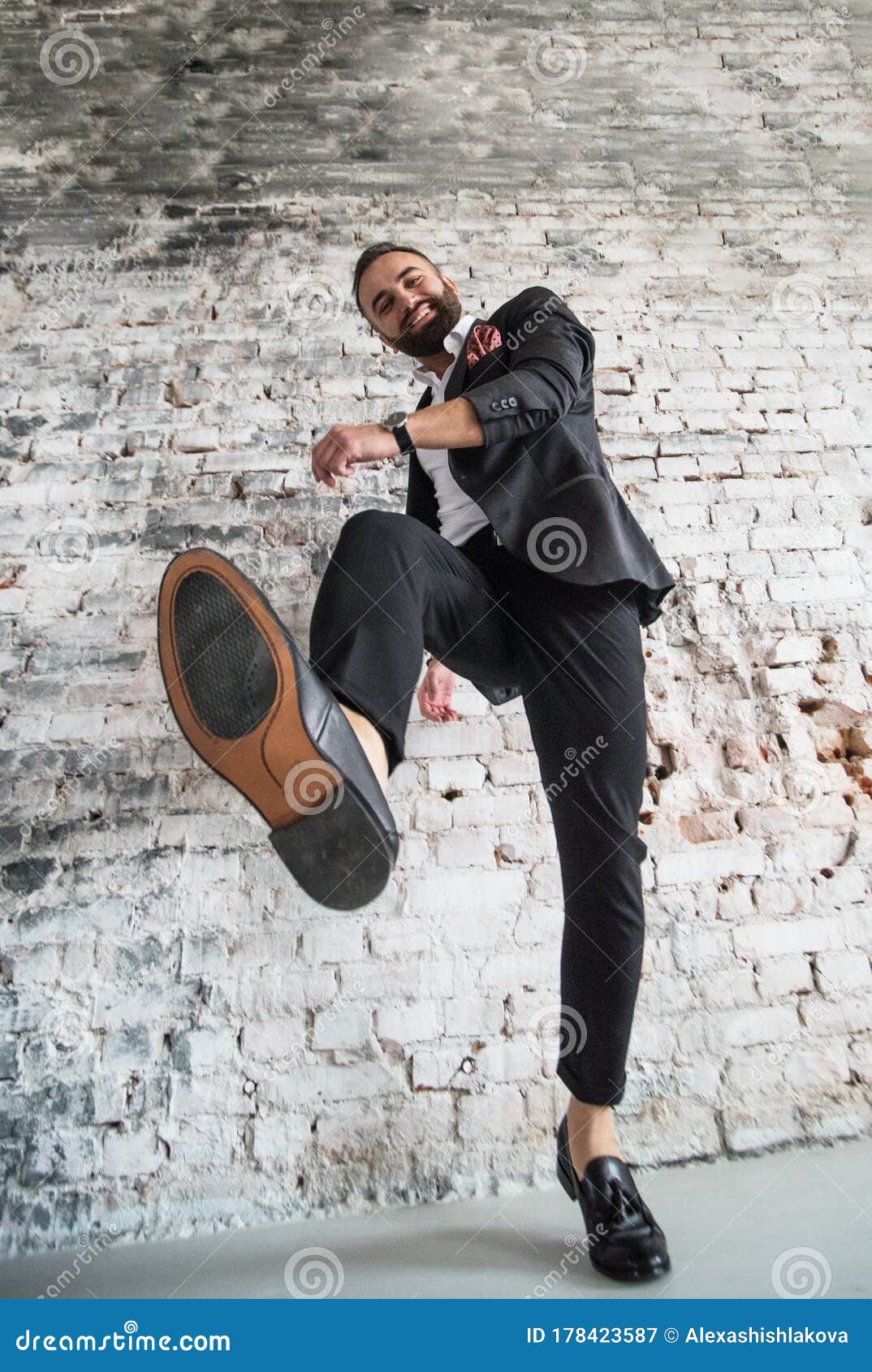 Man in Black Suit .on a Make Big Step Stock Image - Image of people ...