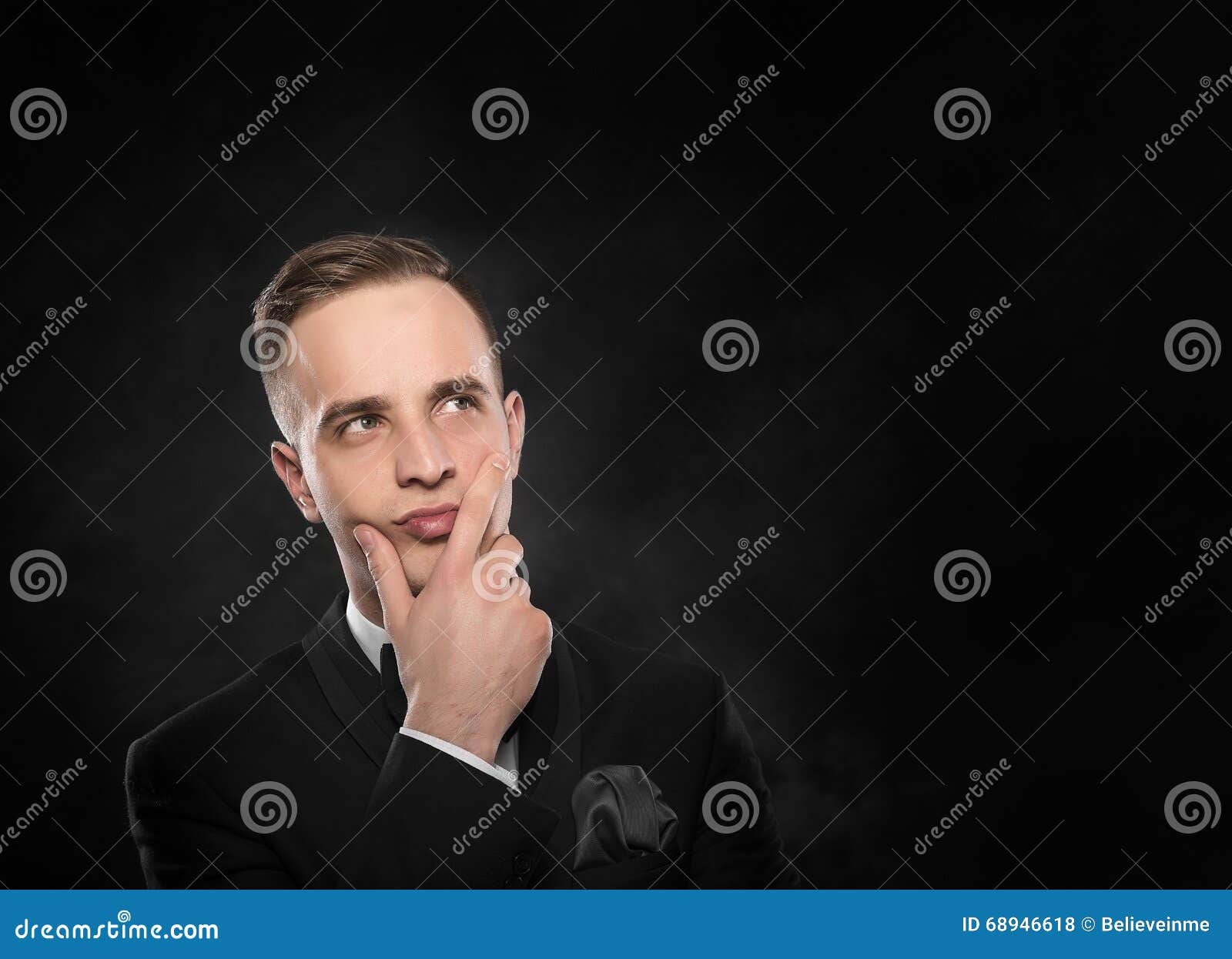 Man in Black Suit Thinking or Dreaming. Stock Photo - Image of face ...