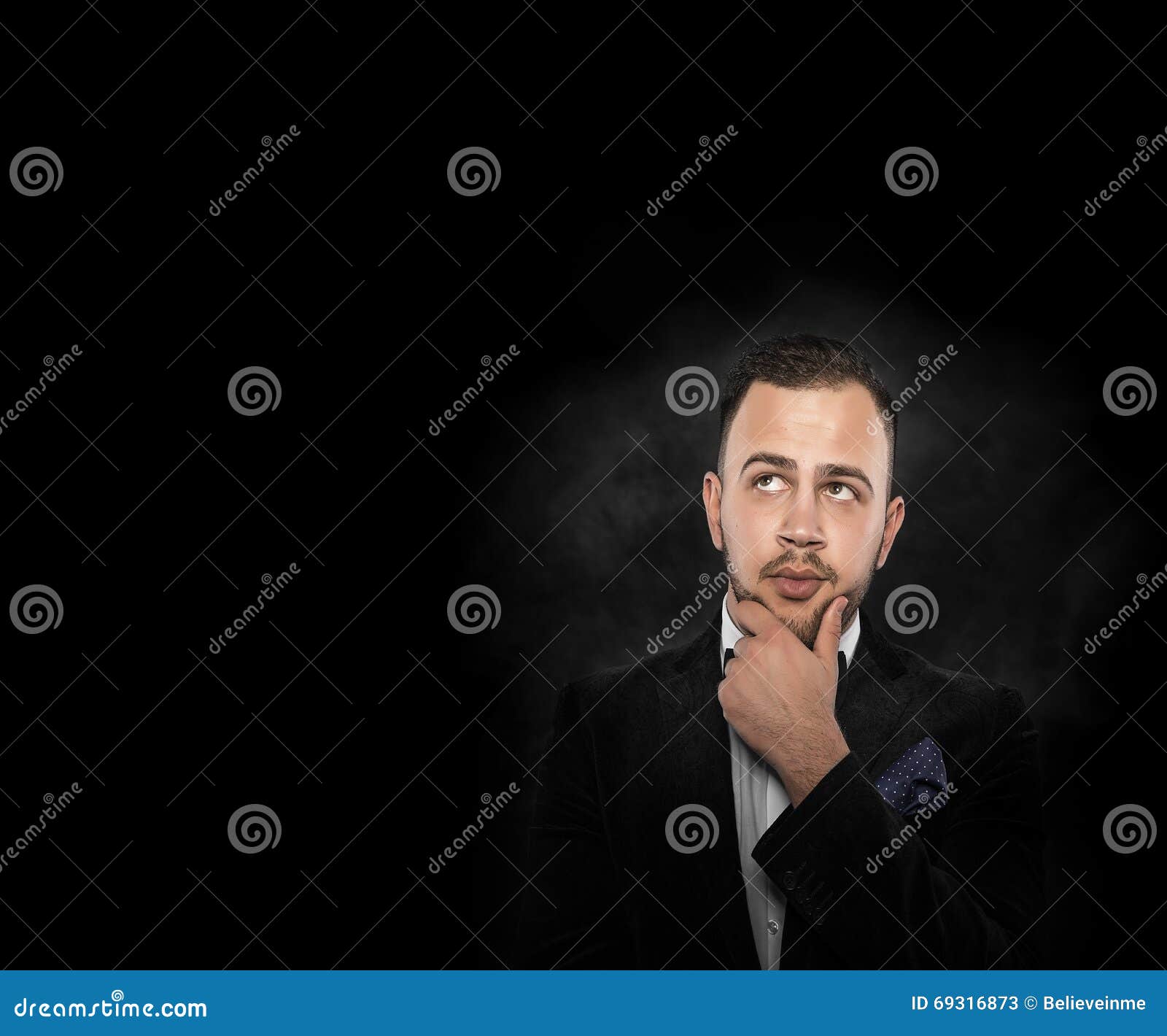 Man in Black Suit Thinking or Dreaming. Stock Image - Image of hair ...