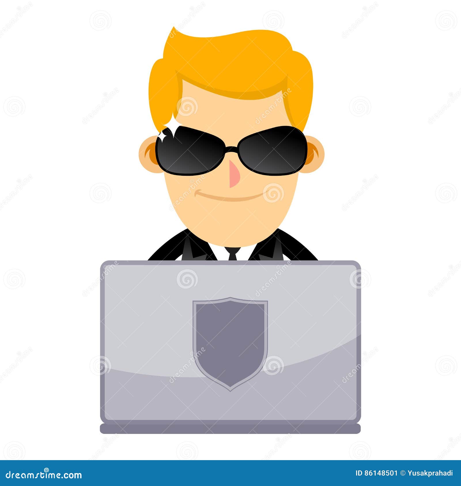 Man in Black Suit Working Behind Laptop Stock Vector - Illustration of ...