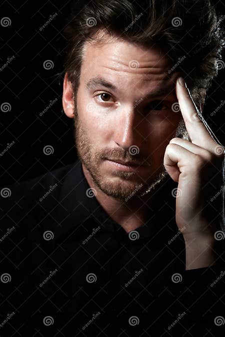 Man in black thinking stock image. Image of dark, caucasian - 20750931