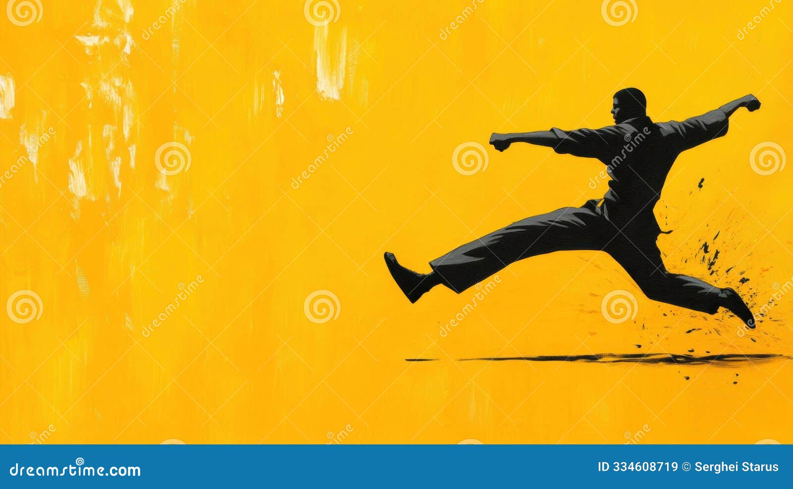 A Man in Black and White Jumping with a Karate Kick, AI Stock Image ...