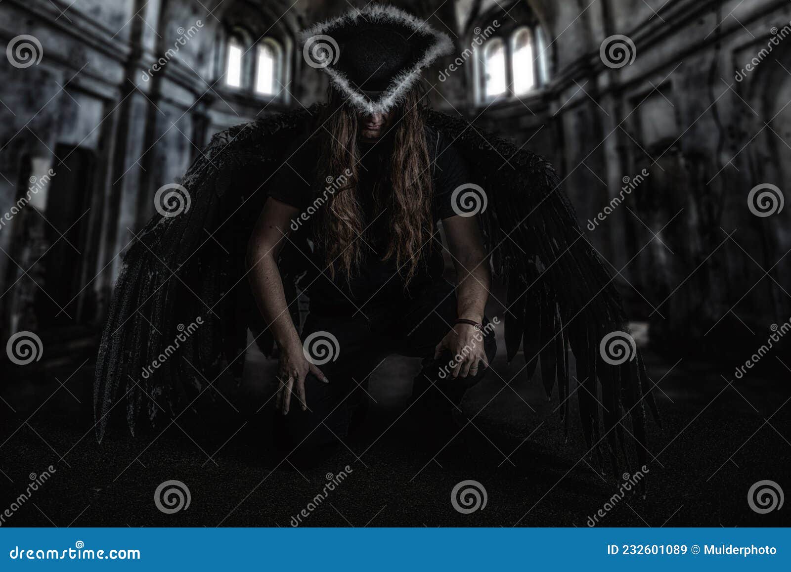 Man with Black Wings, Fallen Angel Concept Stock Image - Image of ...