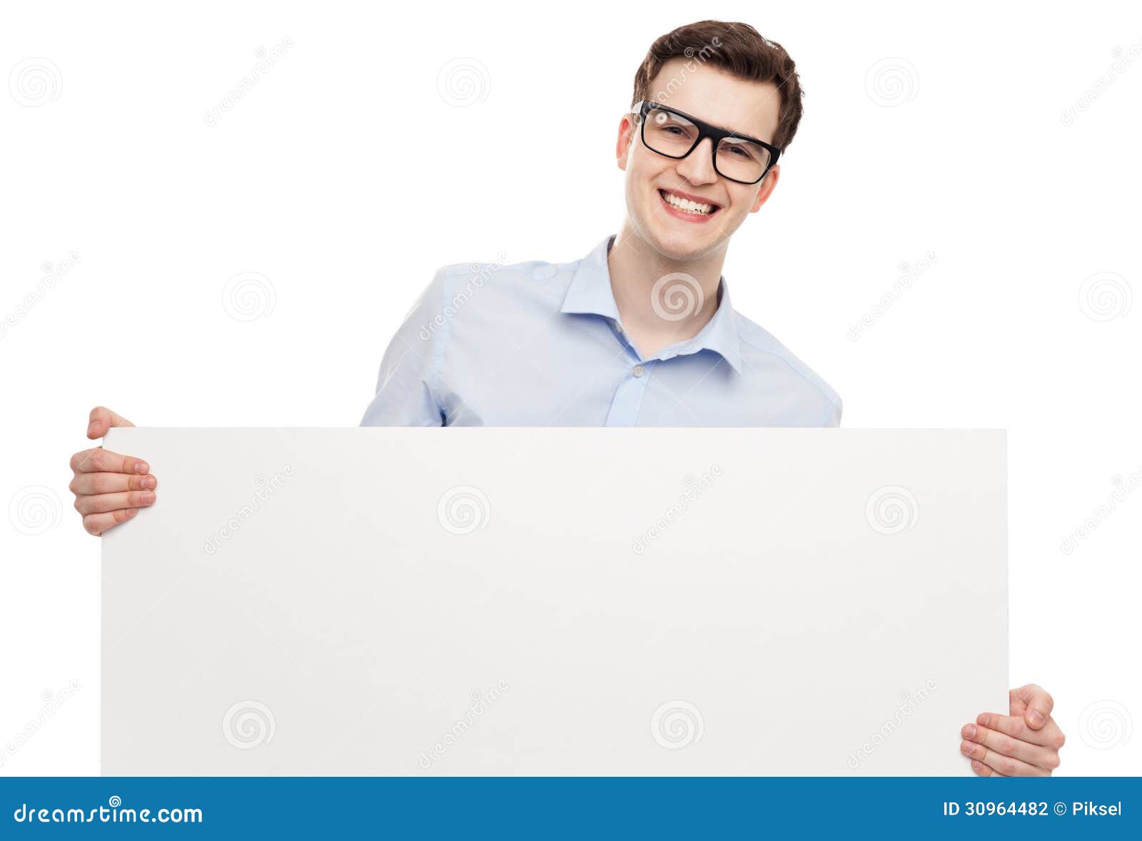 Man with blank whiteboard stock photo. Image of adult - 30964482