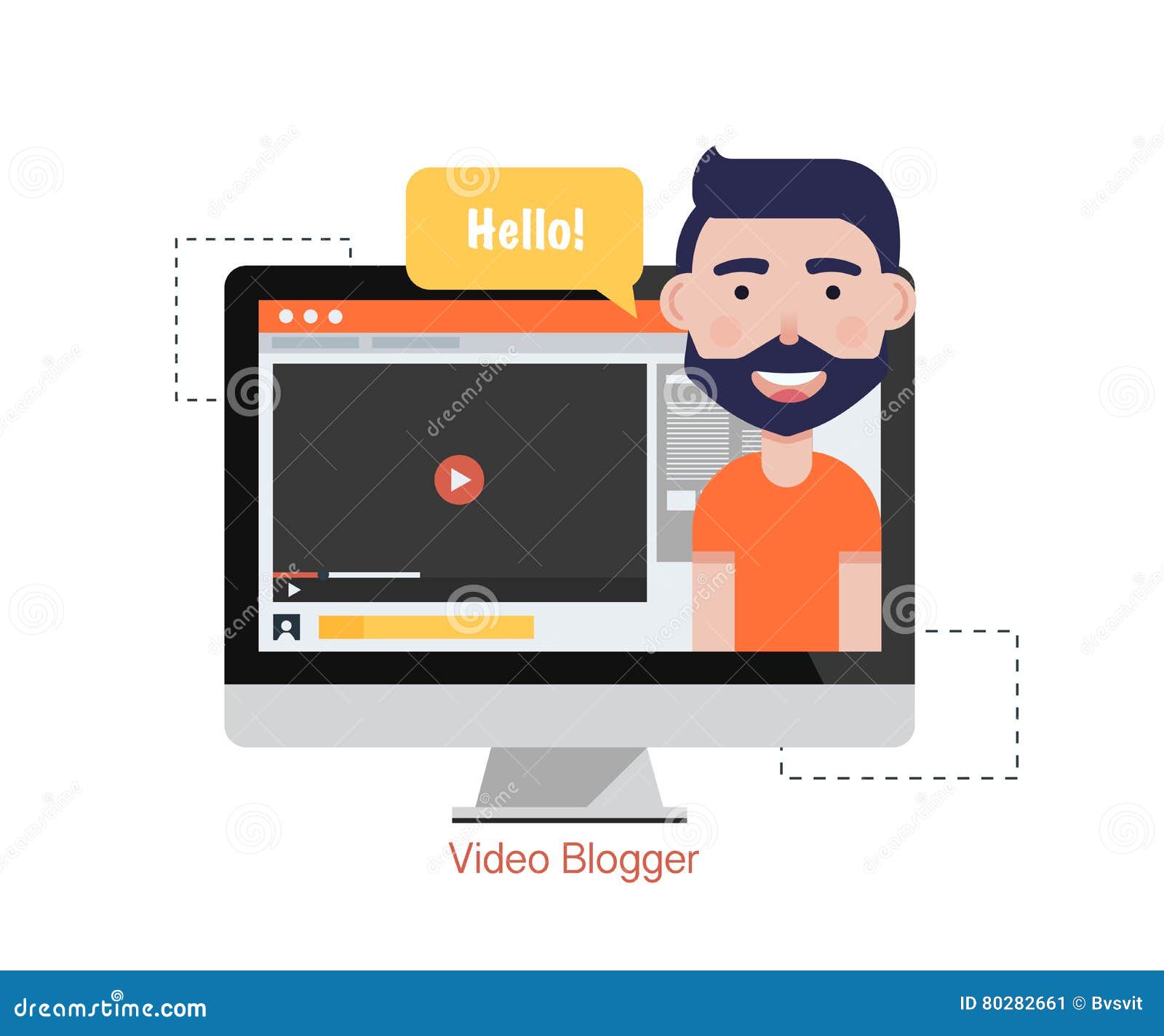 Man Blogger Video Computer. Concept Blogging.Digital Blog. Flat Vector ...