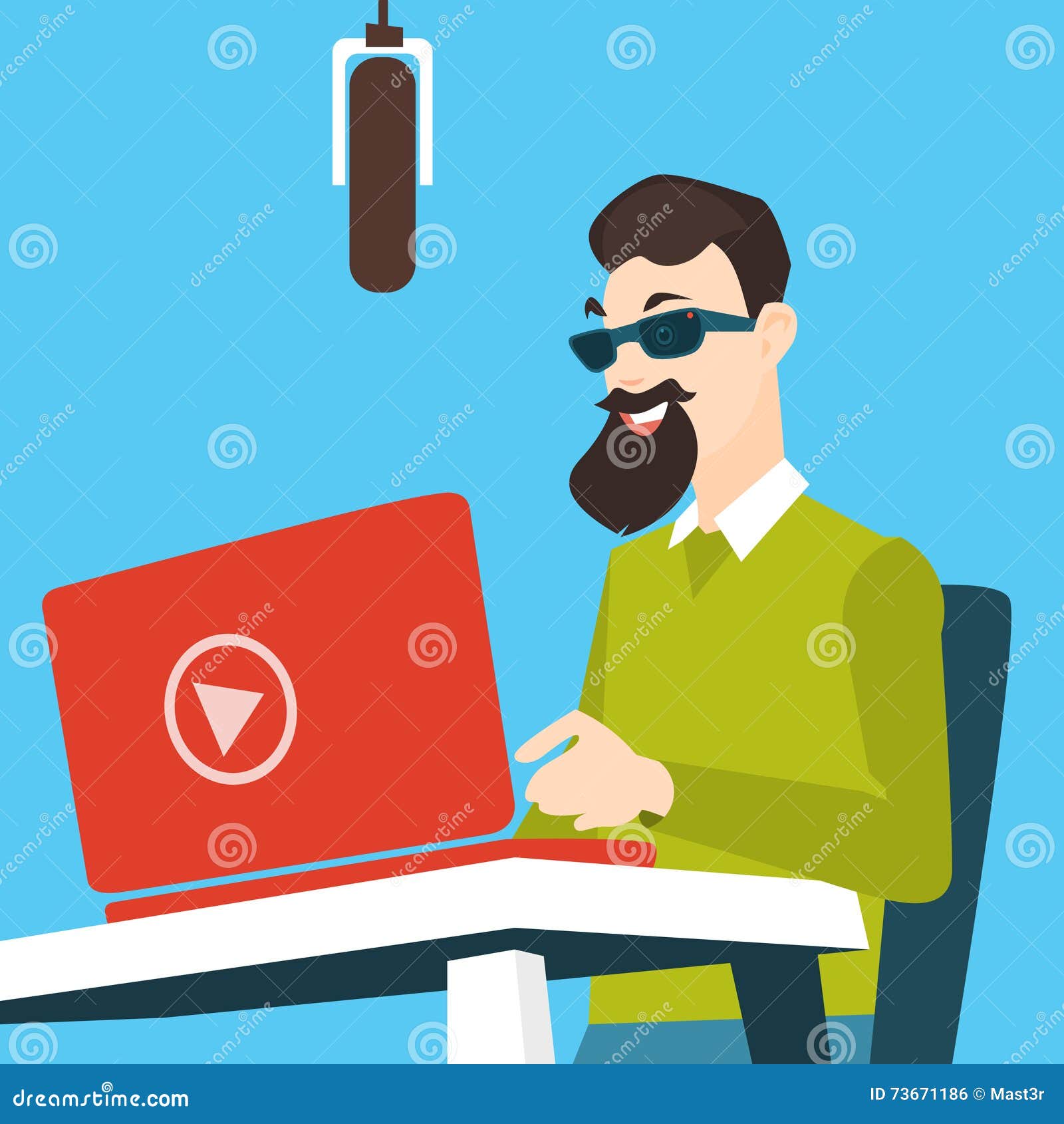 Man Blogger Work Laptop Computer Video Blogging Concept Stock Vector ...