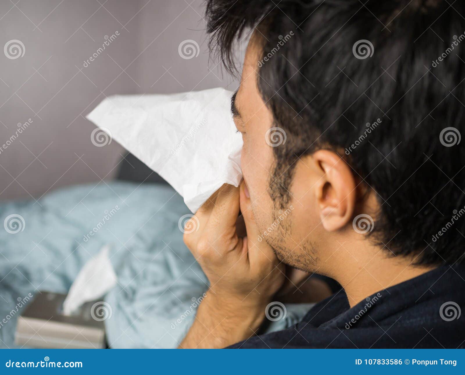 Man Blow His Nose with Tissue Paper Flying Stock Photo - Image of care ...