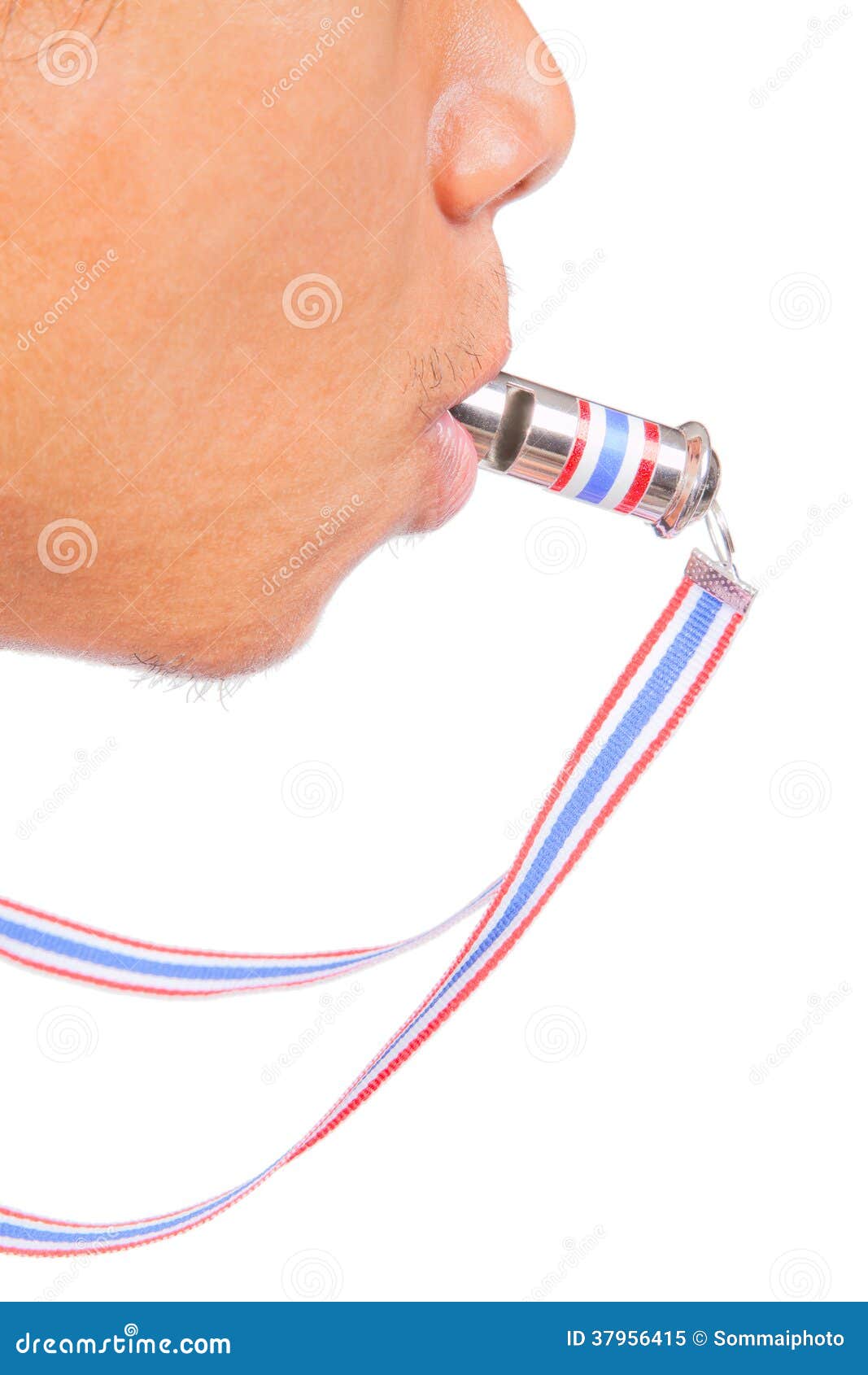 Man blowing whistle stock image. Image of blowing, whistle - 37956415