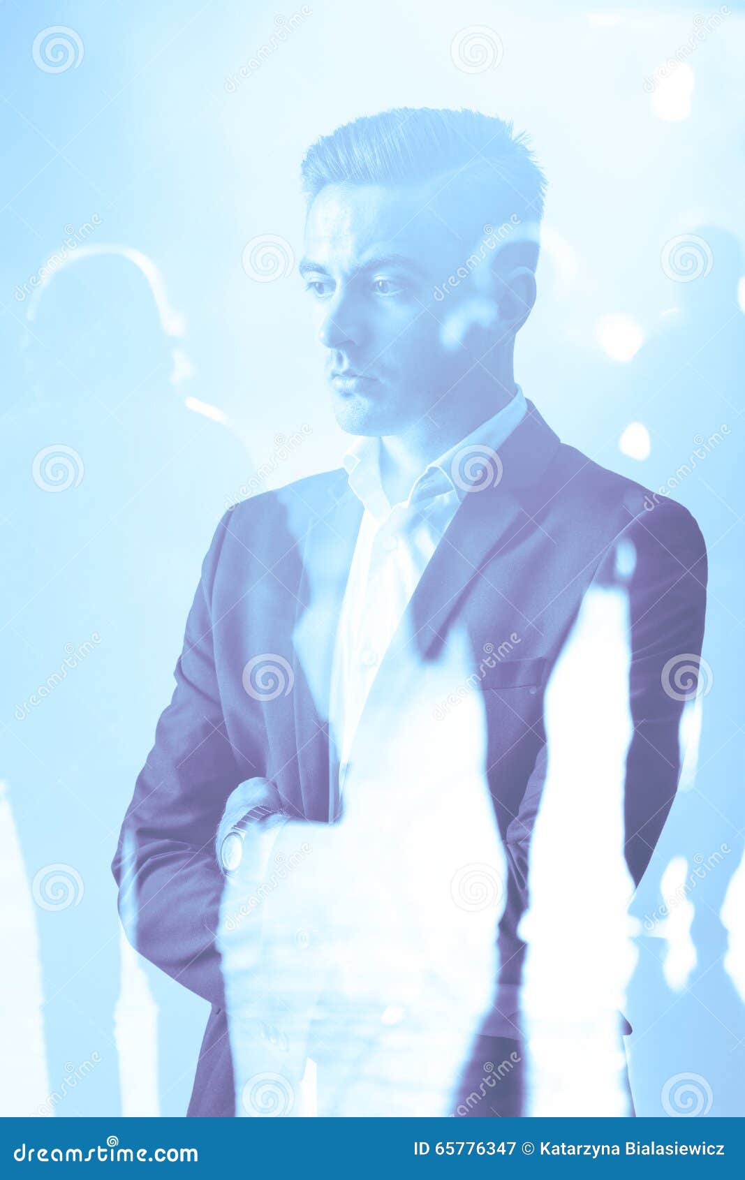 Man on blue background stock image. Image of idea, imagination - 65776347