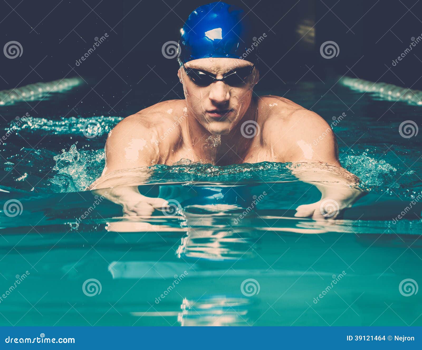 Man in Blue Cap in Swimming Pool Stock Photo - Image of exercise ...