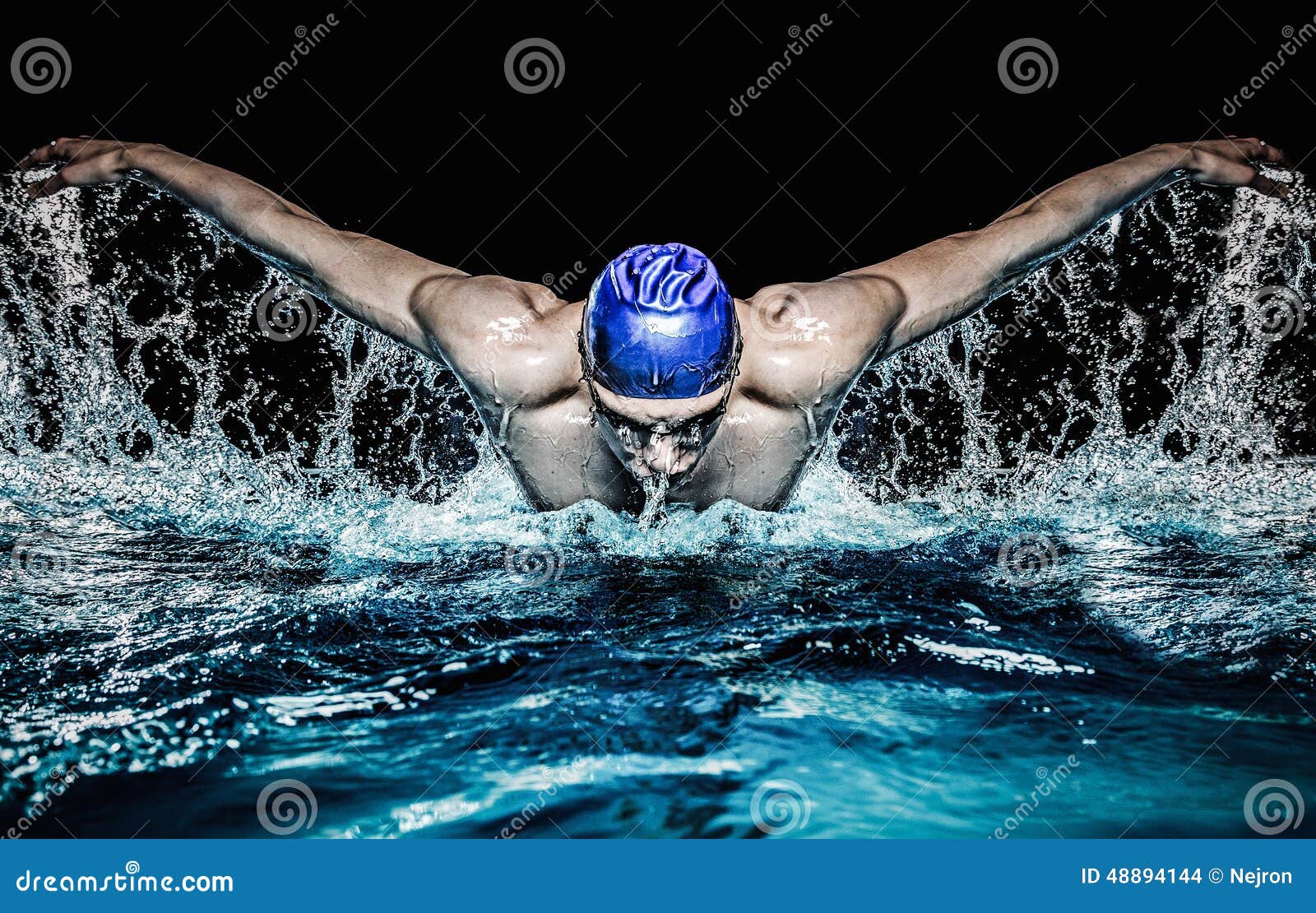 Man in Blue Cap in Swimming Pool Stock Photo - Image of blue, splash ...