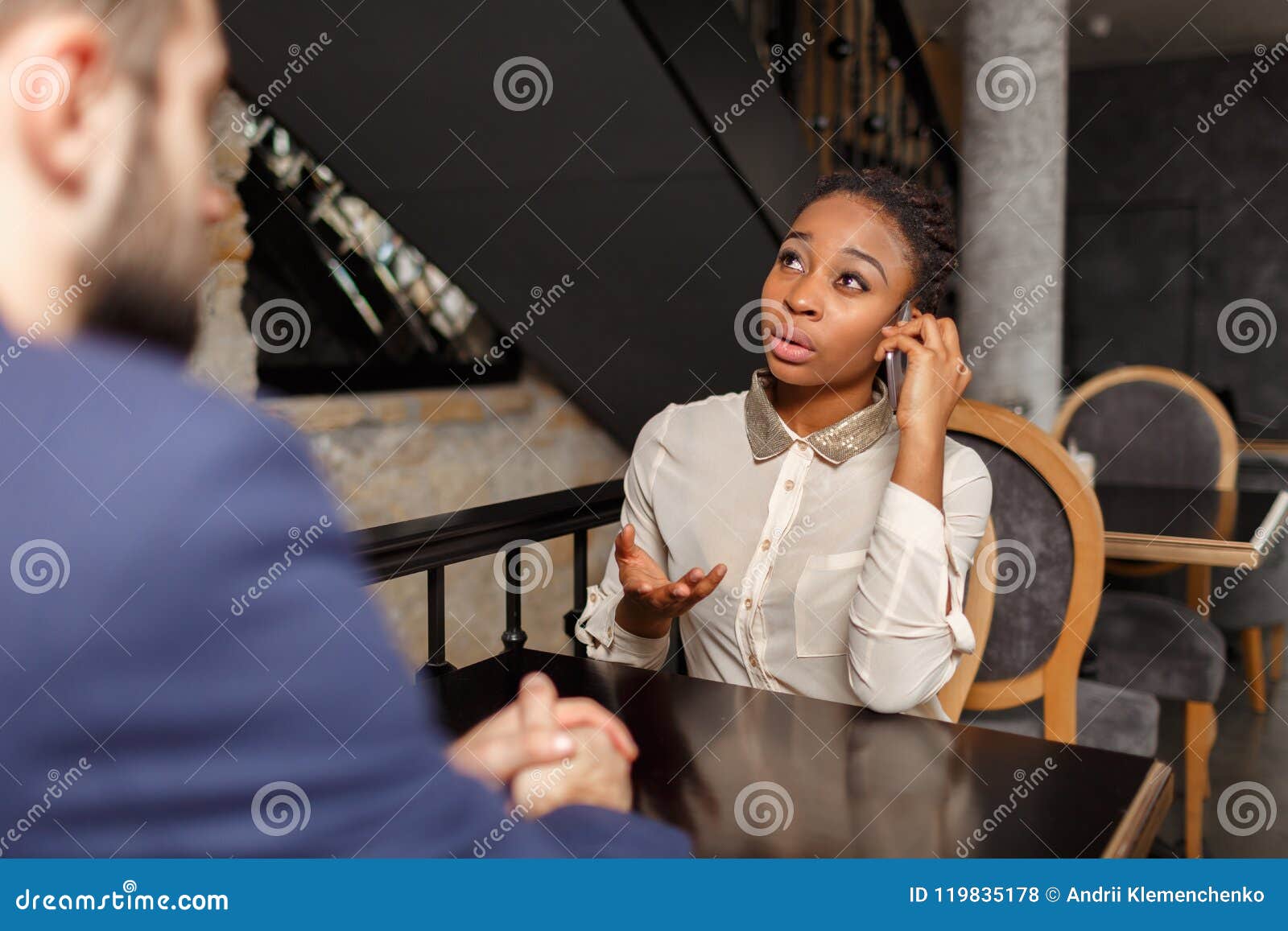 A Man in a Blue Jacket is Taking an Interview Stock Photo - Image of ...