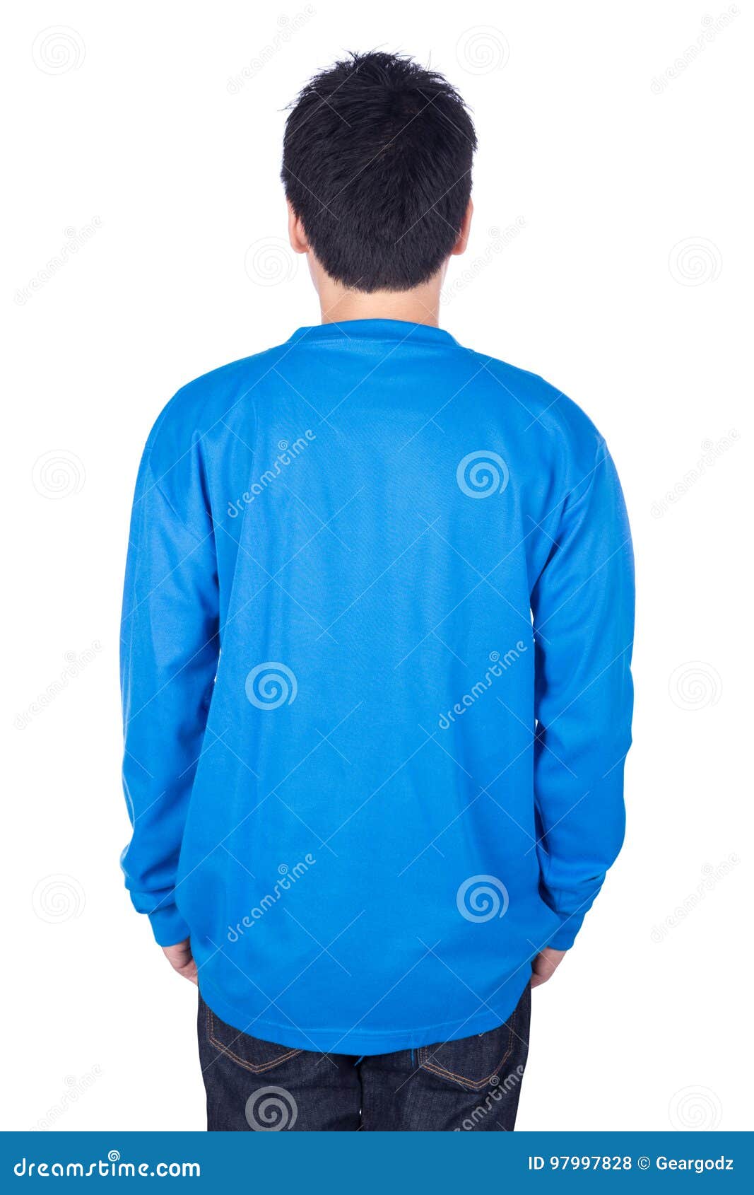 Man in Blue Long Sleeve T-shirt Isolated on White Background Ba Stock ...