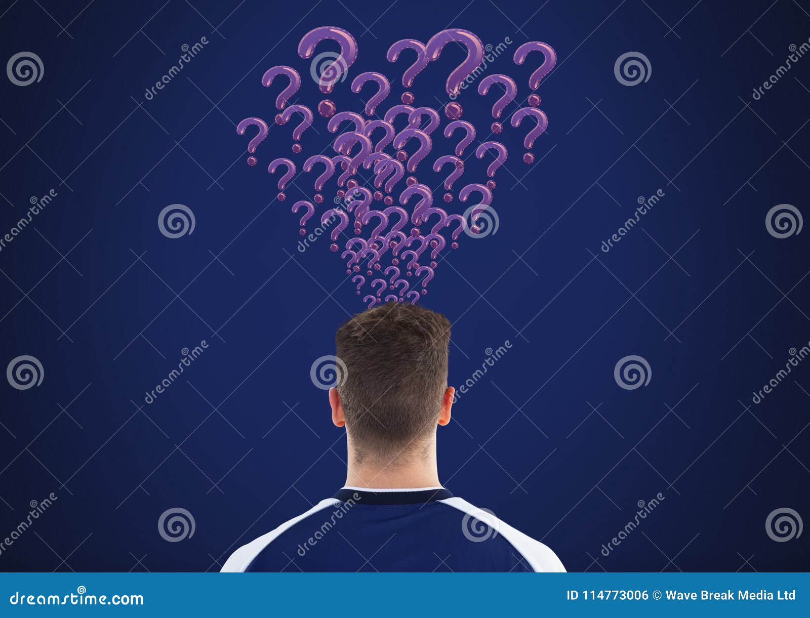 Man with Blue Question Marks Emerging from Head Stock Illustration ...