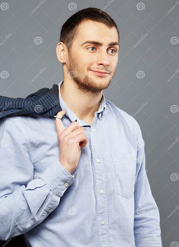 Man in a blue shirt stock photo. Image of background - 37843322