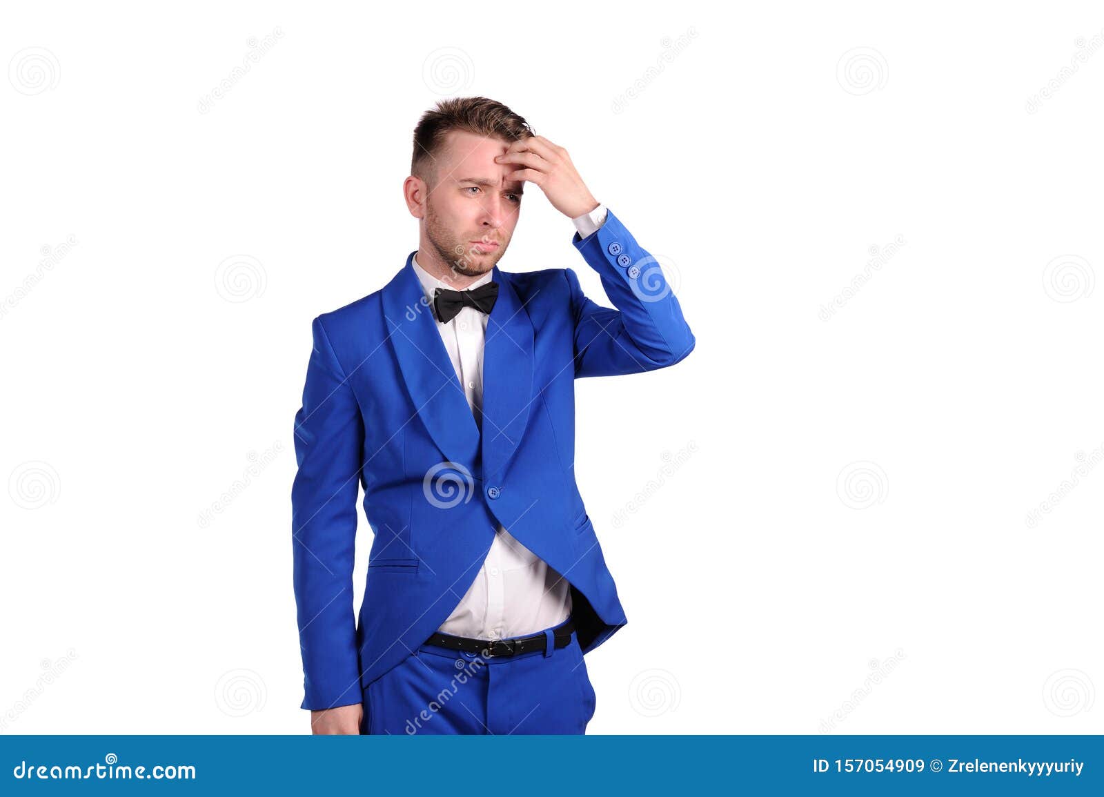 Man in Blue Suite with Incredulous Face on White Background Stock Image ...