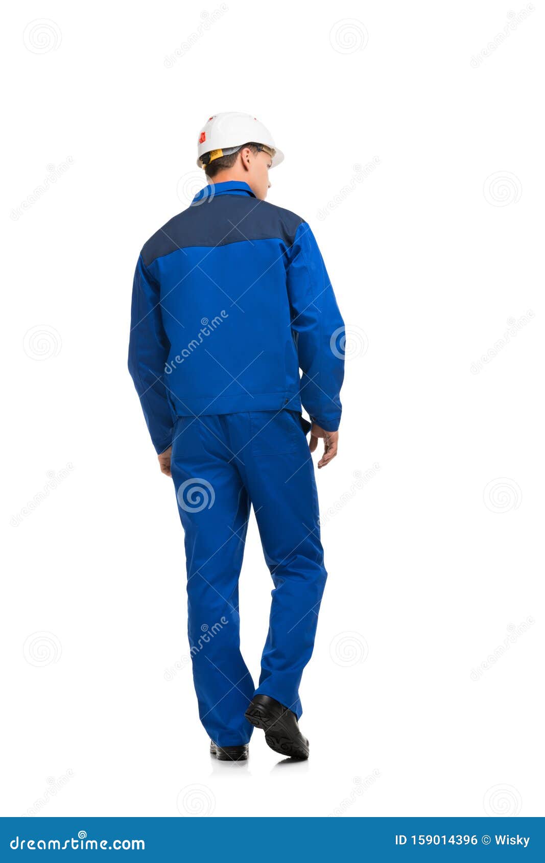 Man in Blue Work Clothes and Helmet Isolated View Stock Photo - Image ...