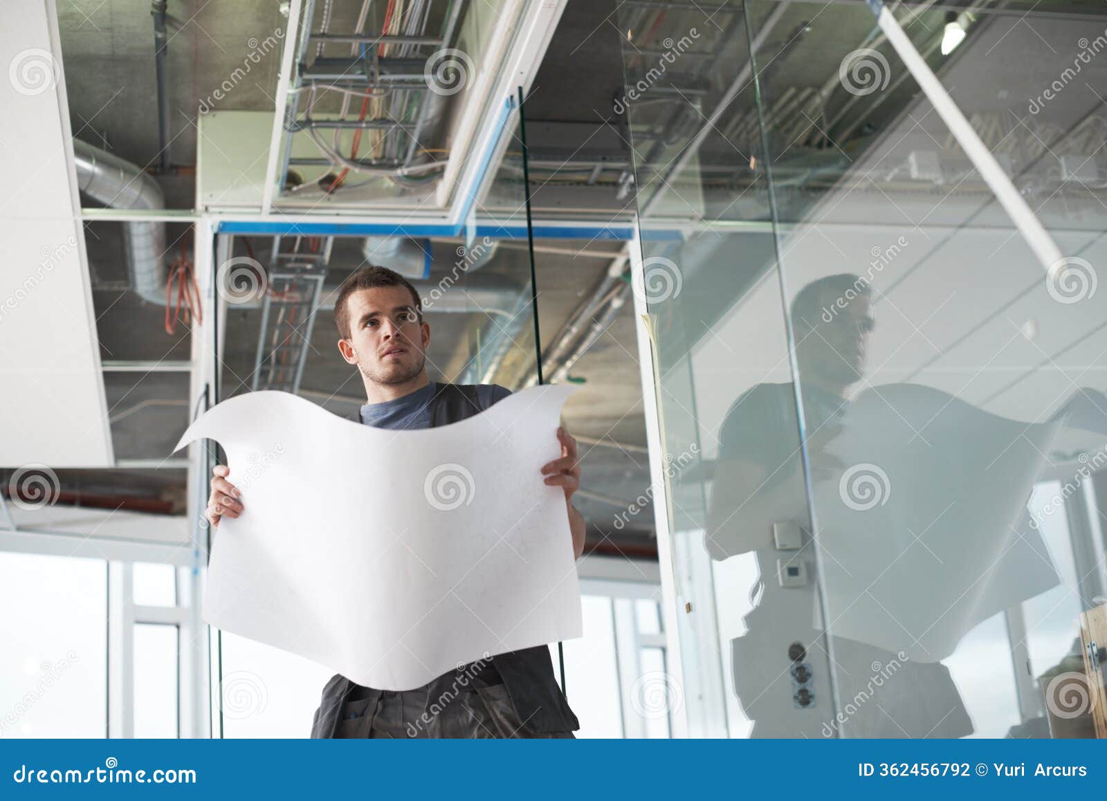 Man, Blueprint and Architect with Construction Site, Document and ...