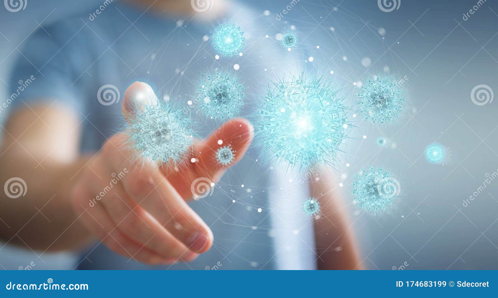 Man Analyzing Bacteria with Digital Holographic Projection Close-up 3D ...