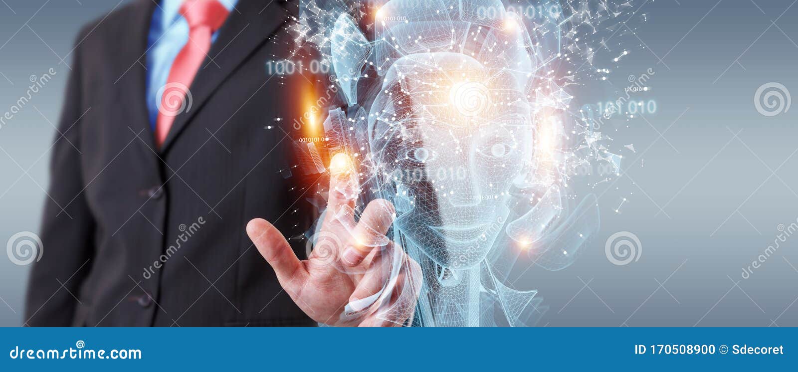 Man Using Digital Artificial Intelligence Holographic Projection 3D ...