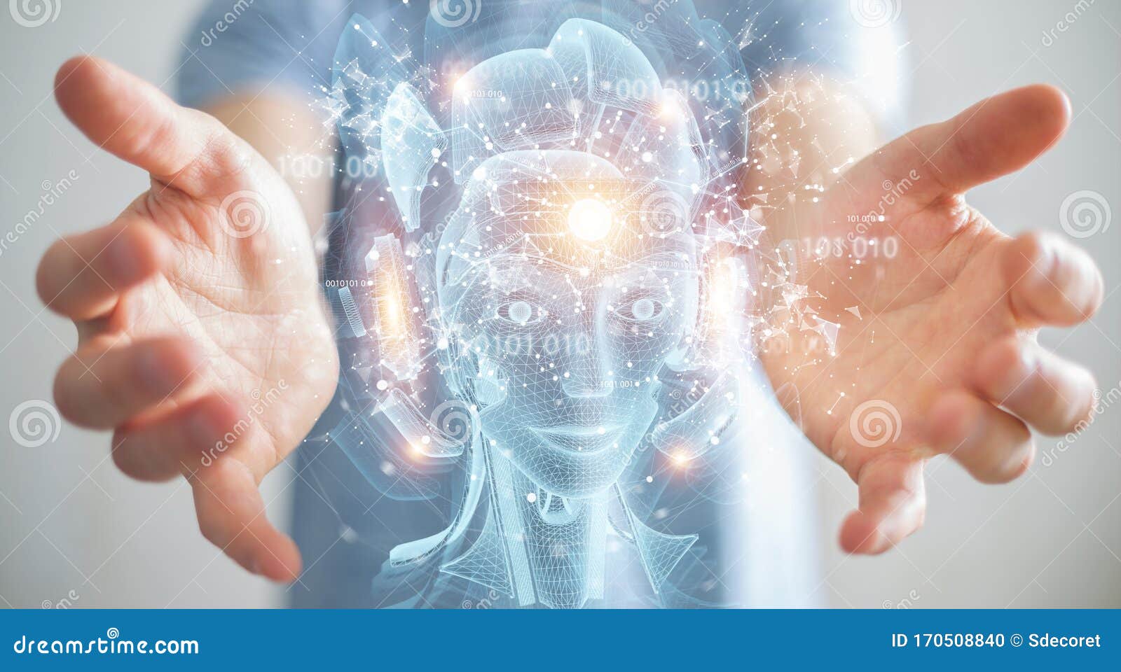 Man Using Digital Artificial Intelligence Holographic Projection 3D ...