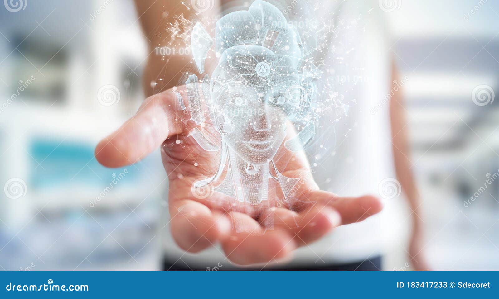 Man Using Digital Artificial Intelligence Holographic Projection 3D ...