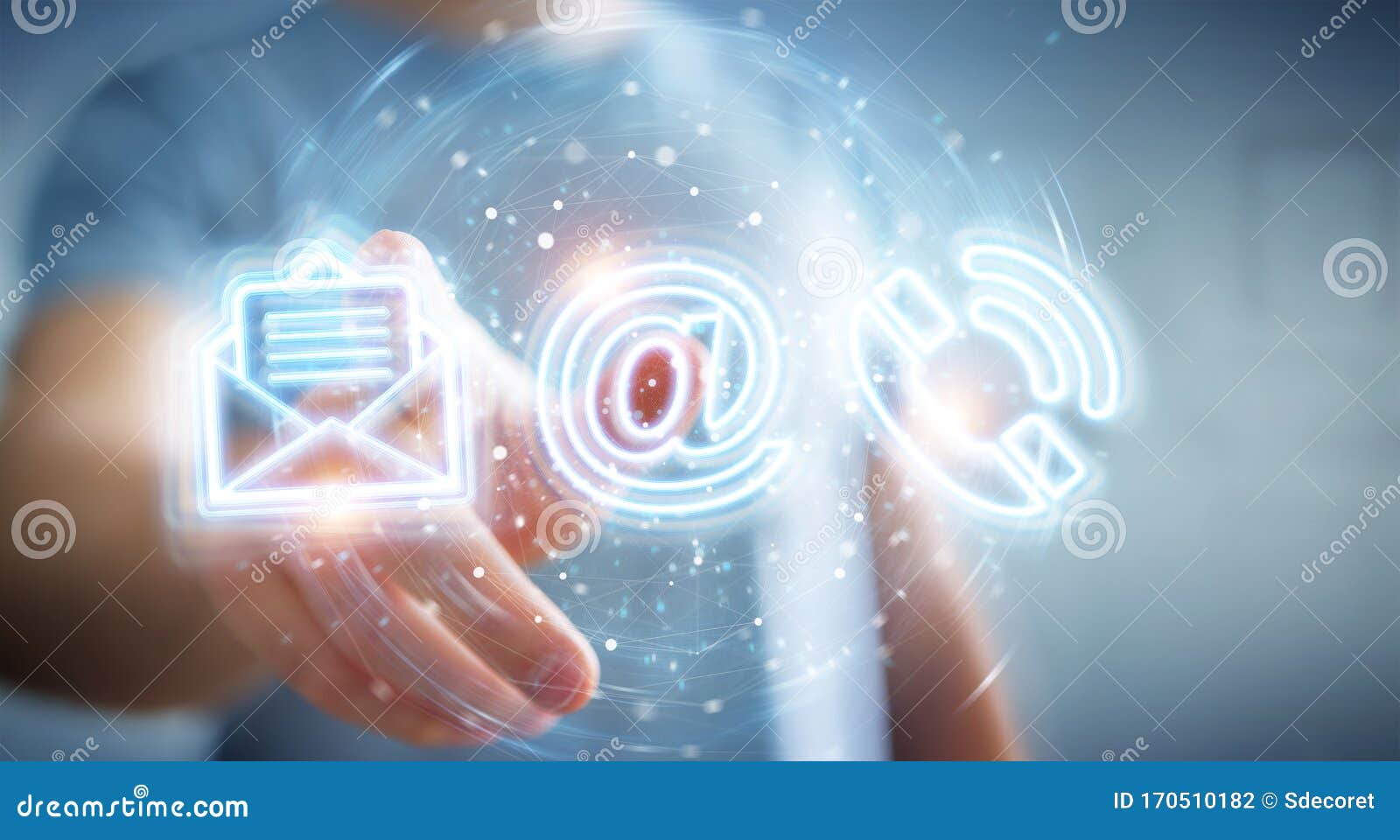 Man Using Digital Contact Blue Holographic Interface 3D Rendering Stock ...