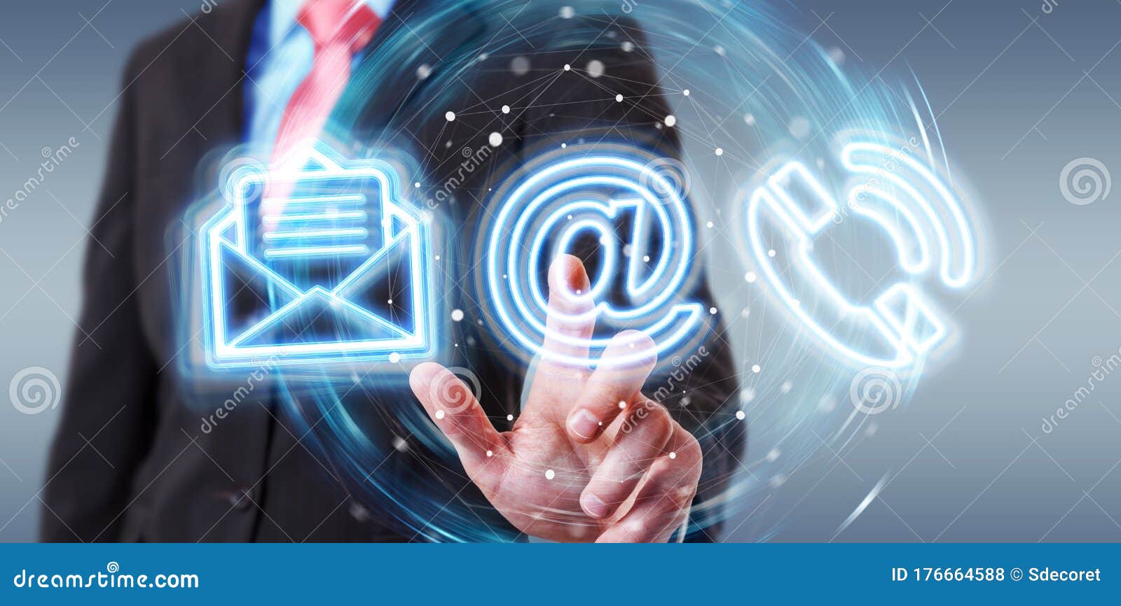 Man Using Digital Contact Blue Holographic Interface 3D Rendering Stock ...