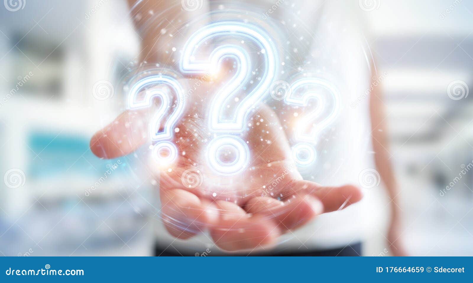 Man Using Digital Question Marks Holographic Interface 3D Rendering Stock Image - Image of ...